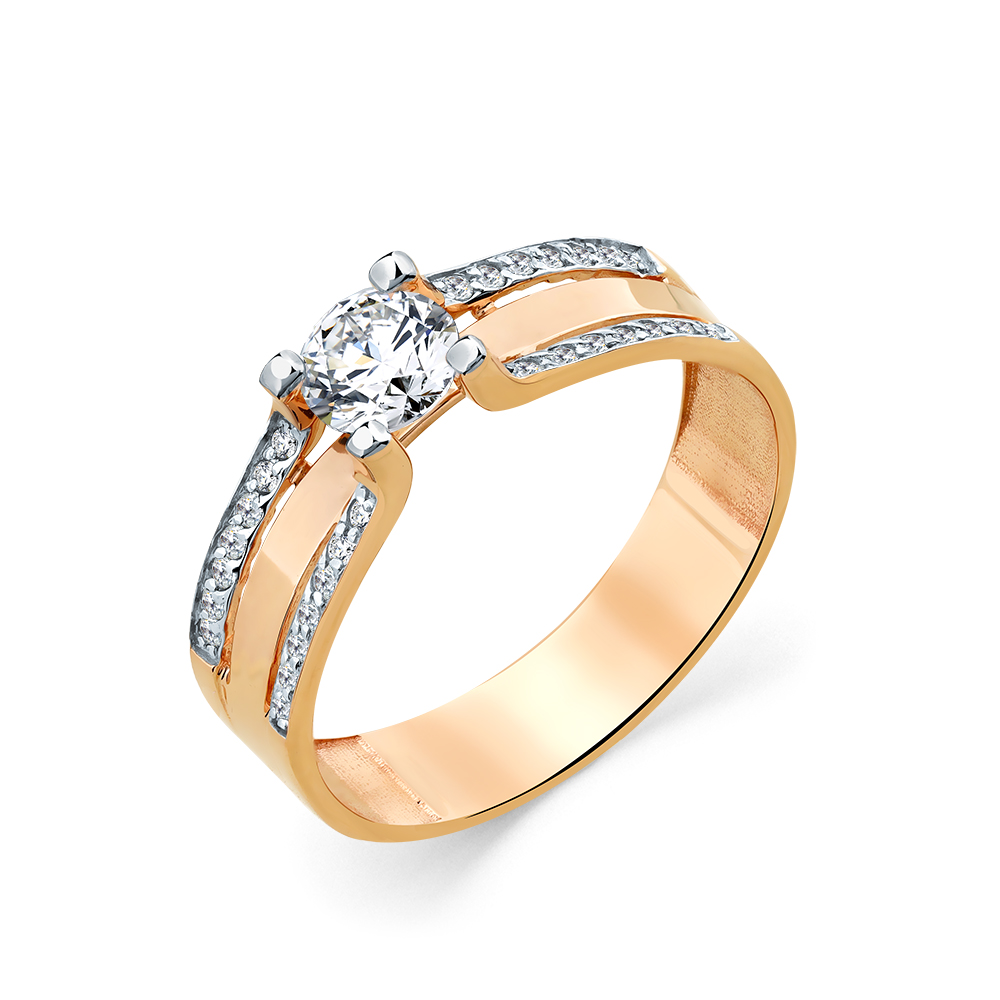 Inel din aur roșu cu pietre Cubic Zirconia Incolor art 001-0837-0001-011